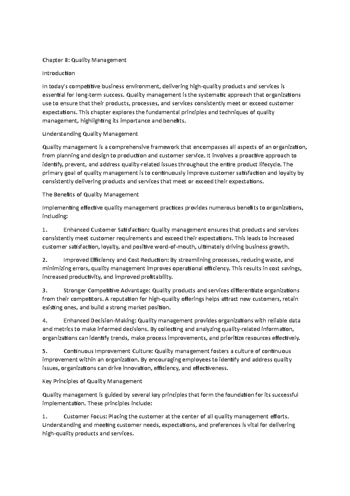 Chapter 8 Quality Management - Chapter 8: Quality Management Introduction In today's competitive ...