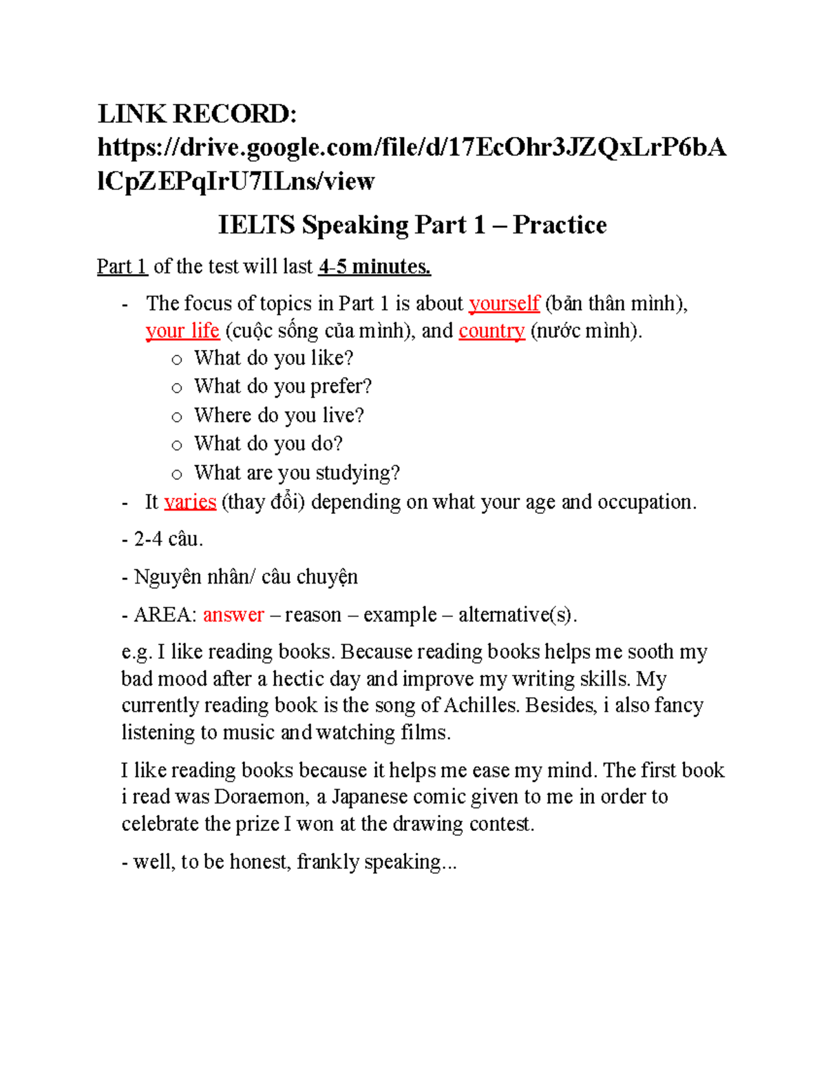 Ielts Speaking Part 1 - ngân - LINK RECORD: drive.google/file/d ...