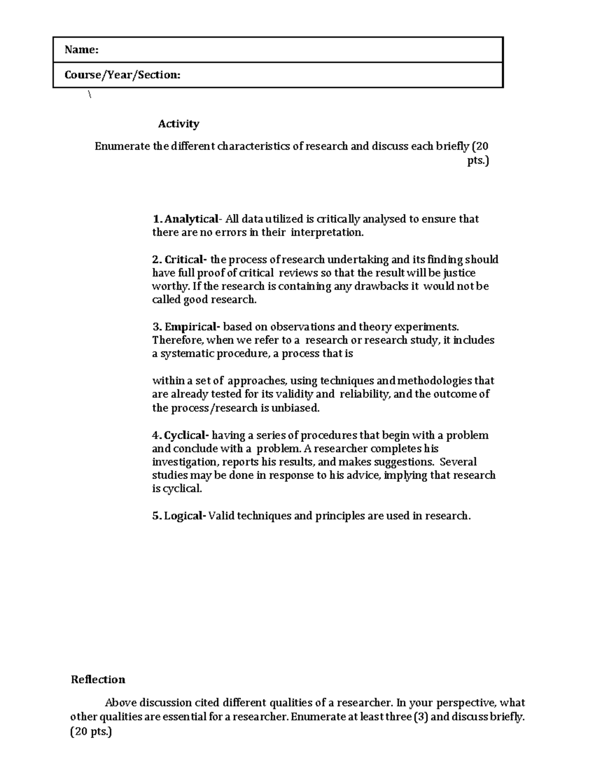 Significance of Research - \ Activity Enumerate the different ...