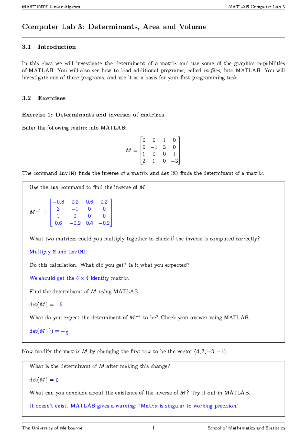 Lab03(solutions)-1 - matlab solution wk 3 - Computer Lab 3: Determinants, Area and Volume 3 ...