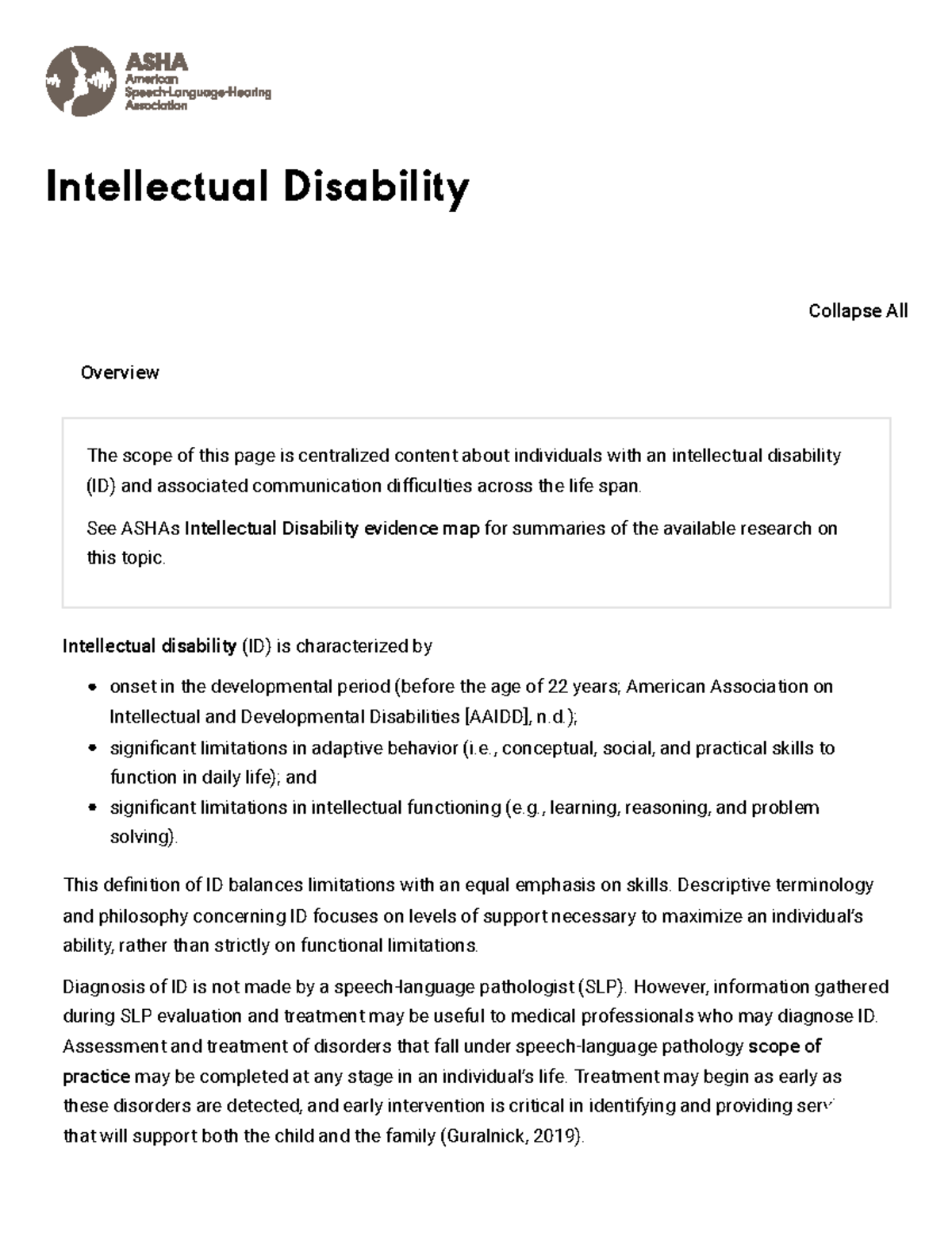 Intellectual Disability - Intellectual Disability Collapse All Overview ...
