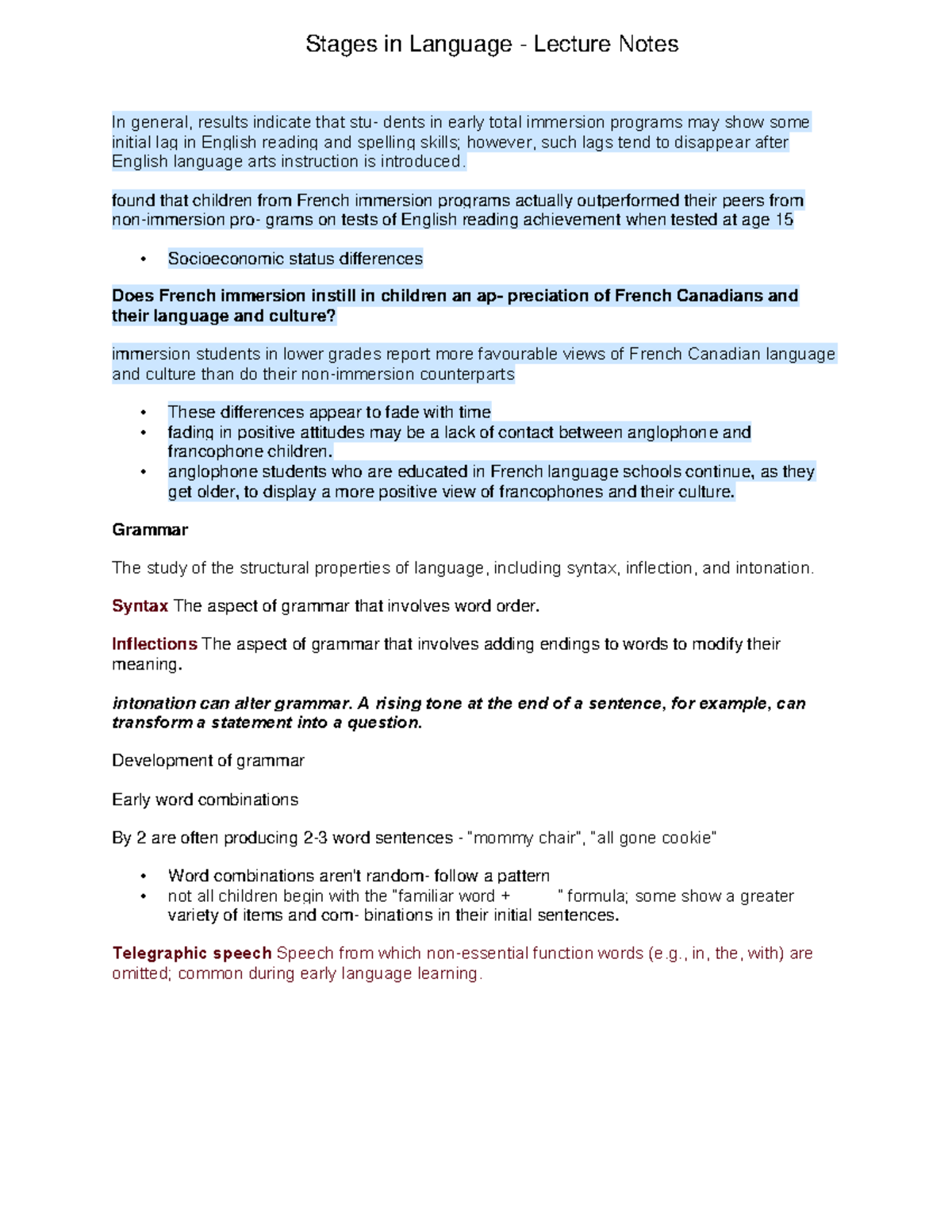Stages in Language - Lecture Notes - In gеnеral, rеsults indicatе that ...