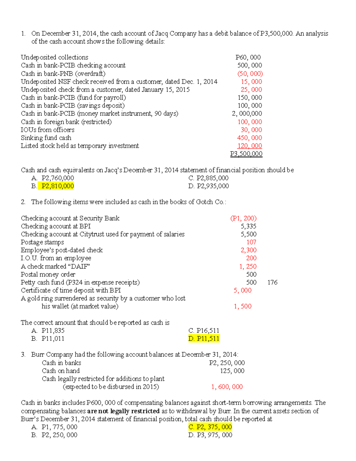 Accounting AI On December 31 2014 The Cash Account Of Jacq Company