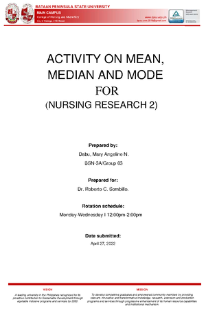 Dabu, Mary Angeline N- BSN-3A- Sampling- Activity-CP5 - BATAAN ...