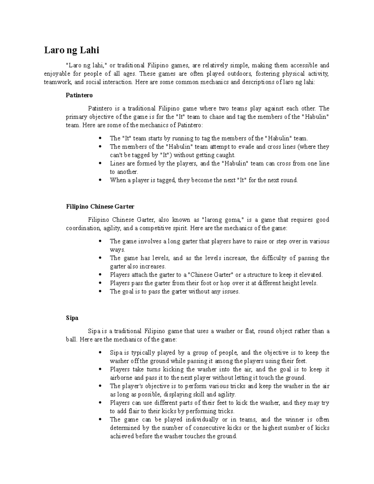 Mechanics - ano okay lang - Laro ng Lahi "Laro ng lahi," or traditional ...