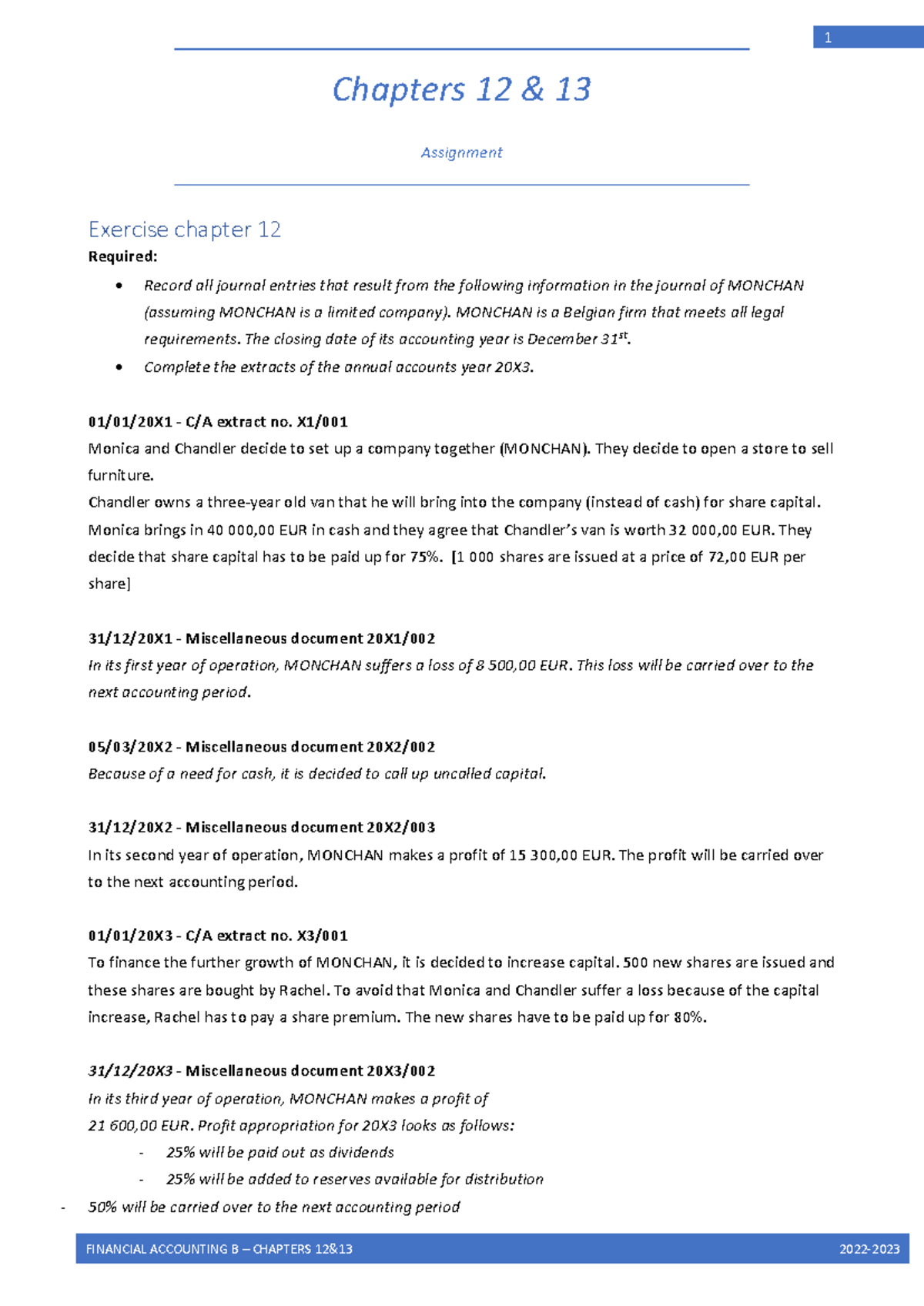 Chapter 12&13 assignment - Chapters 12 & 13 Assignment Exercise chapter ...