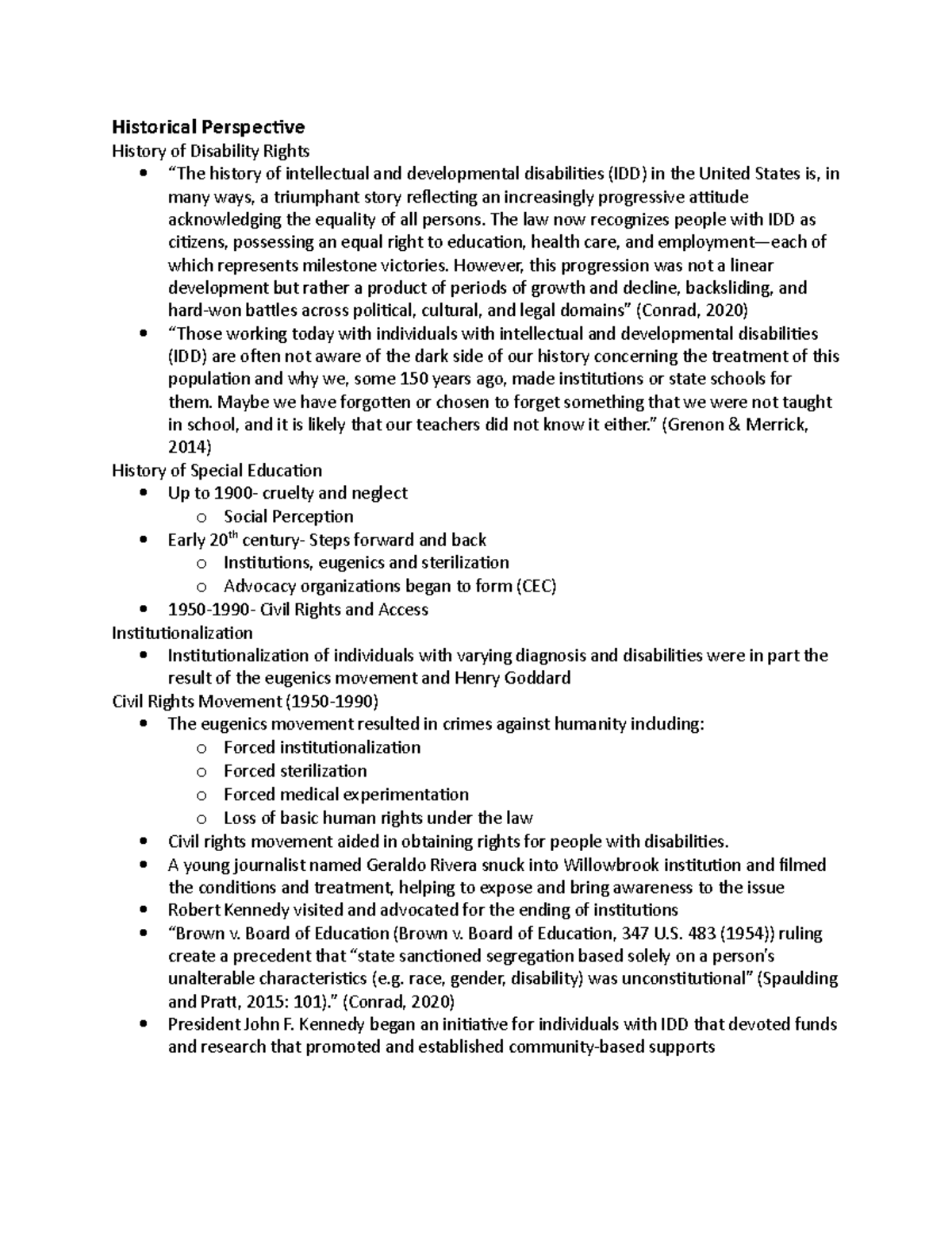 SPU Class 1 notes - Historical Perspective History of Disability Rights ...