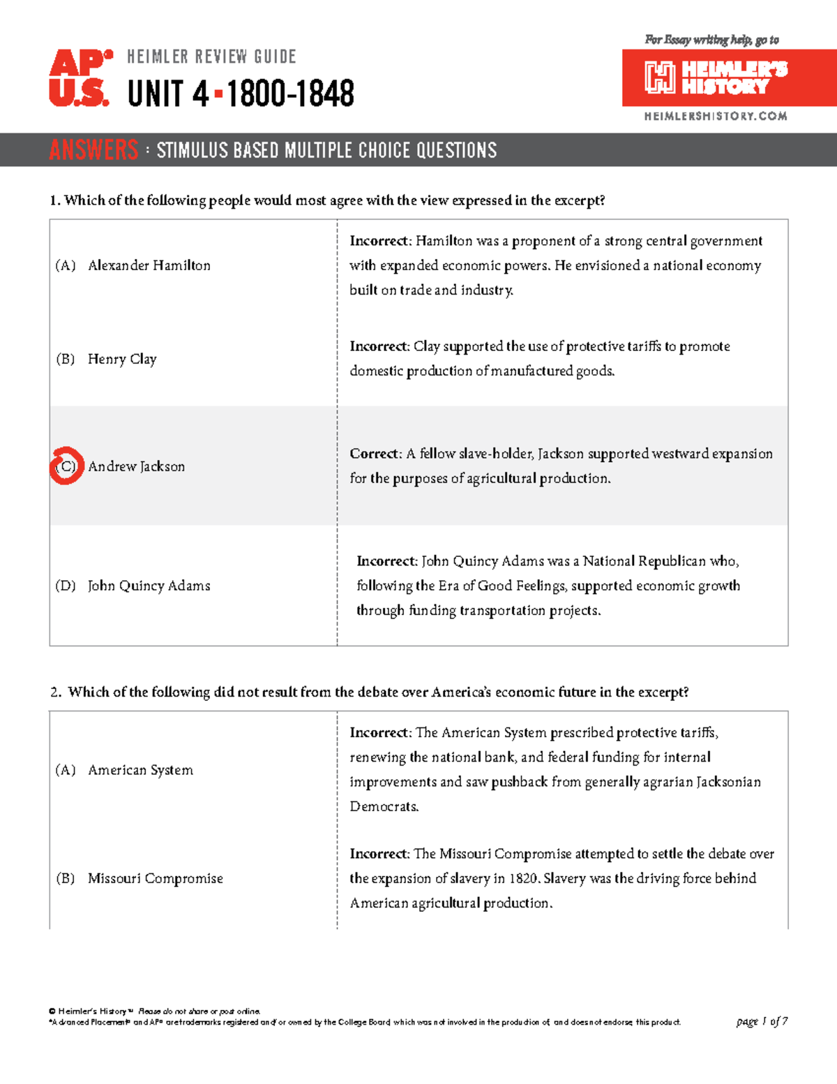 AP US HRG Unit 4 MCQ Answers - UNIT 4 1800- ANSWERS : STIMULUS BASED ...