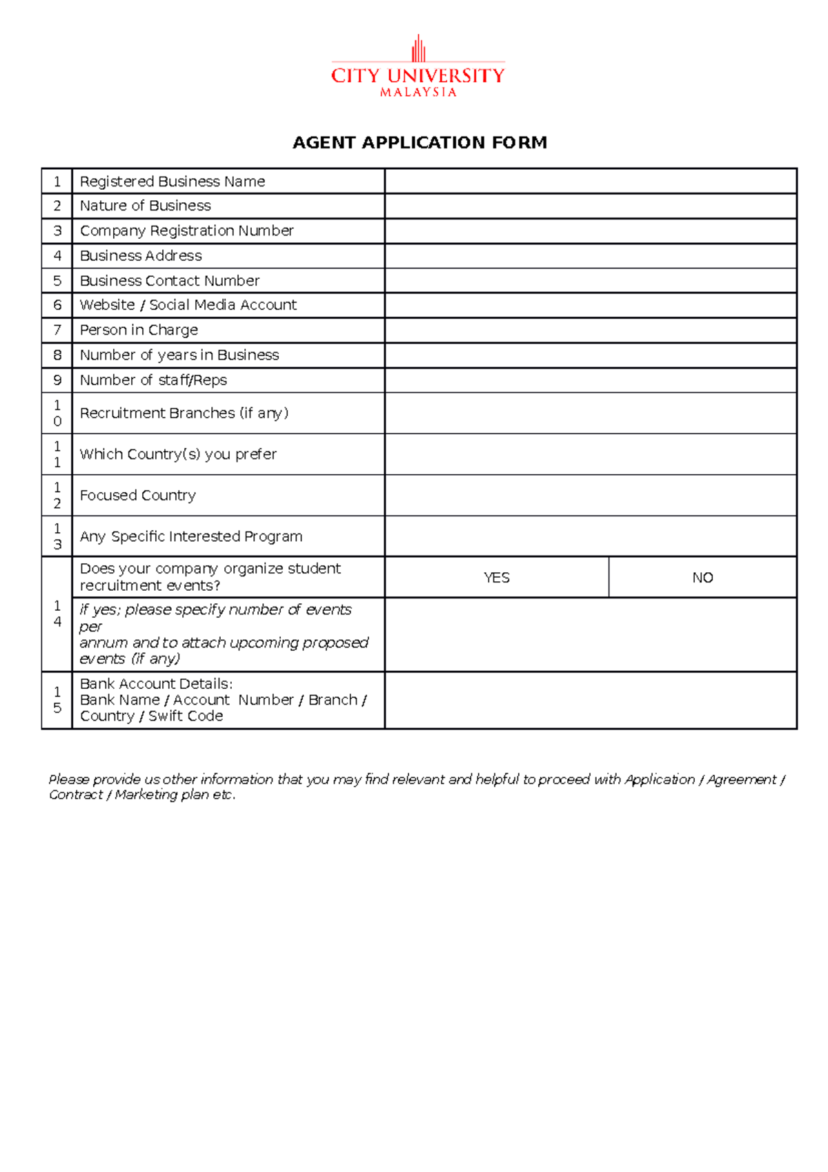 Agent Information Form-Template - AGENT APPLICATION FORM 1 Registered ...