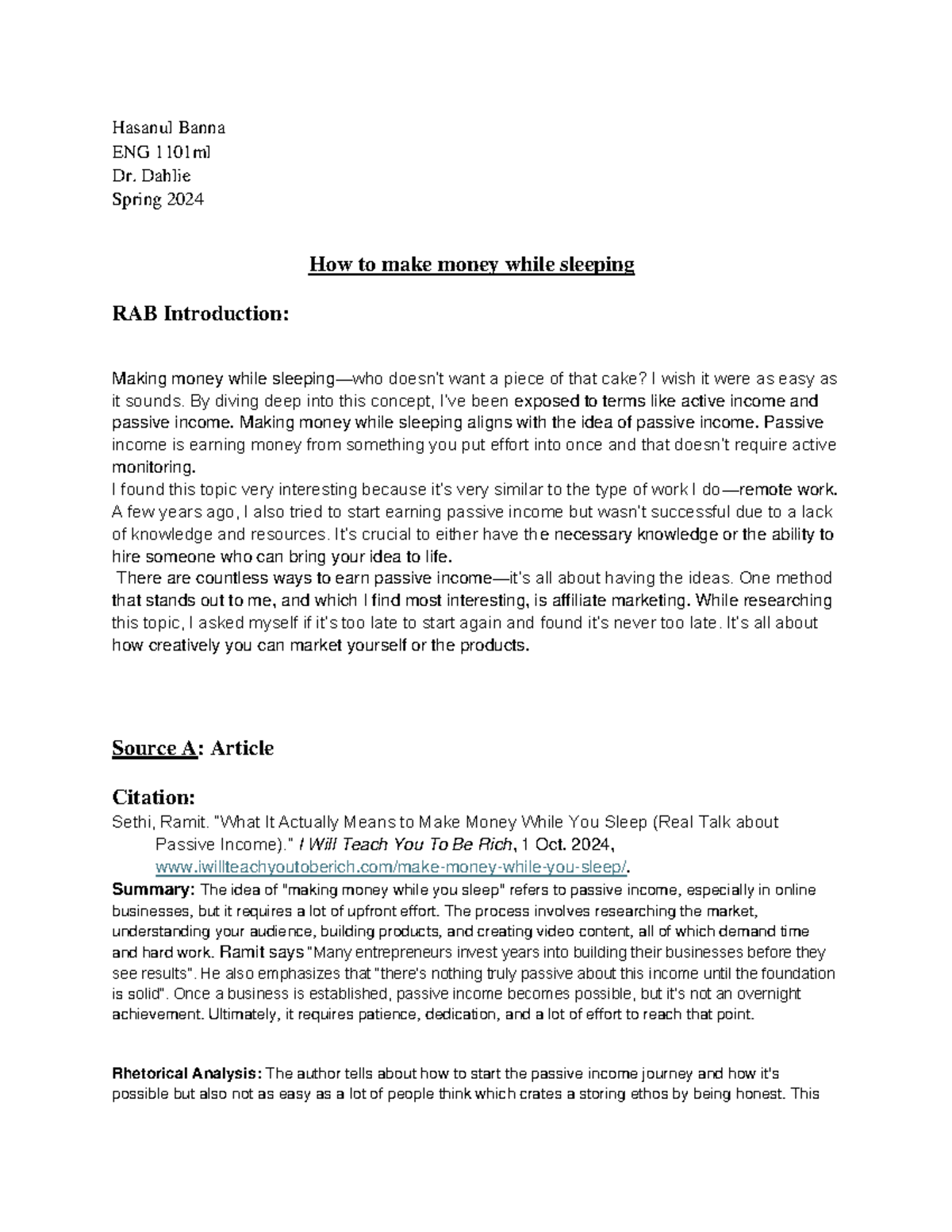 Reflective annotated bibliography - Hasanul Banna ENG 1101ml Dr. Dahlie ...