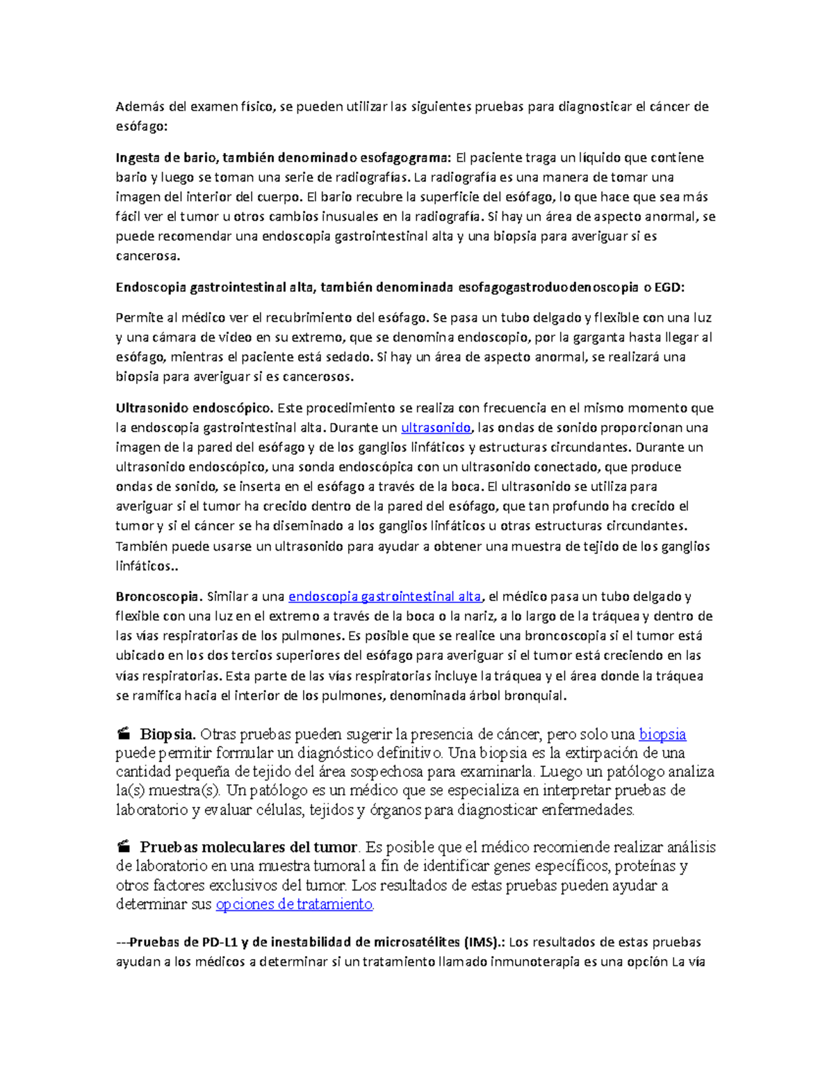 Cancer de esofago diagnostico y tratamiento - Además del examen físico ...