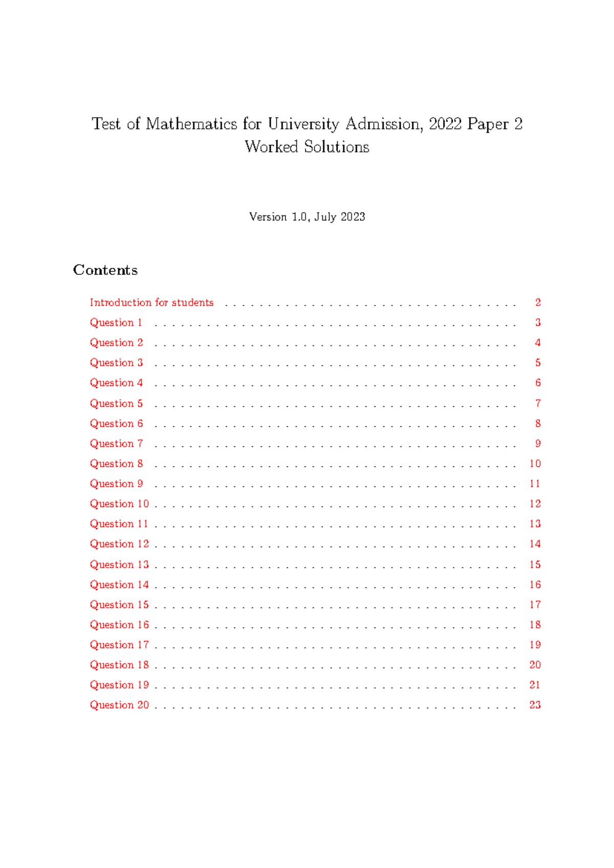 TMUA 2022 paper 2 worked answers - Worked Solutions Test of Mathematics ...