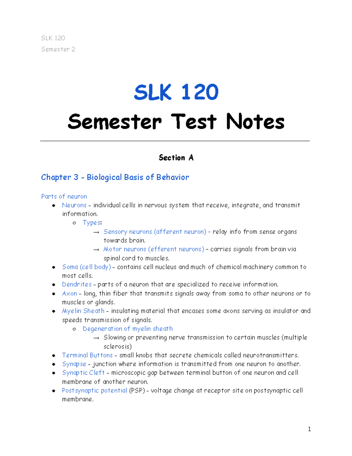 SLK 120 Chapter 3 notes - SLK 120 Semester 2 SLK 120 Semester Test ...