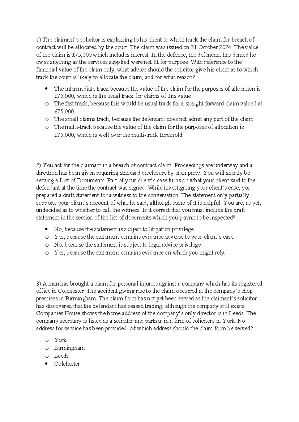 CDR MCQ'S - civil dispute resolution multiple choice questions - The ...