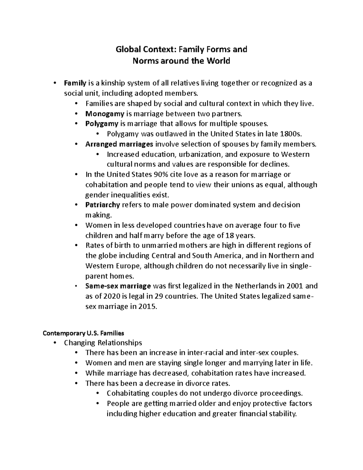 American Social Problems Chapter 5 Notes - Global Context: Family Forms ...