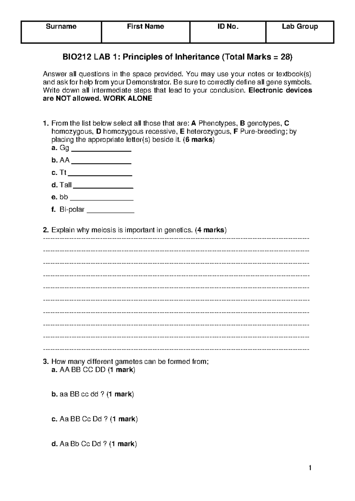 BIO212-LAB 1 -SEM2-2023-24 - Students Copy - Surname First Name ID No ...