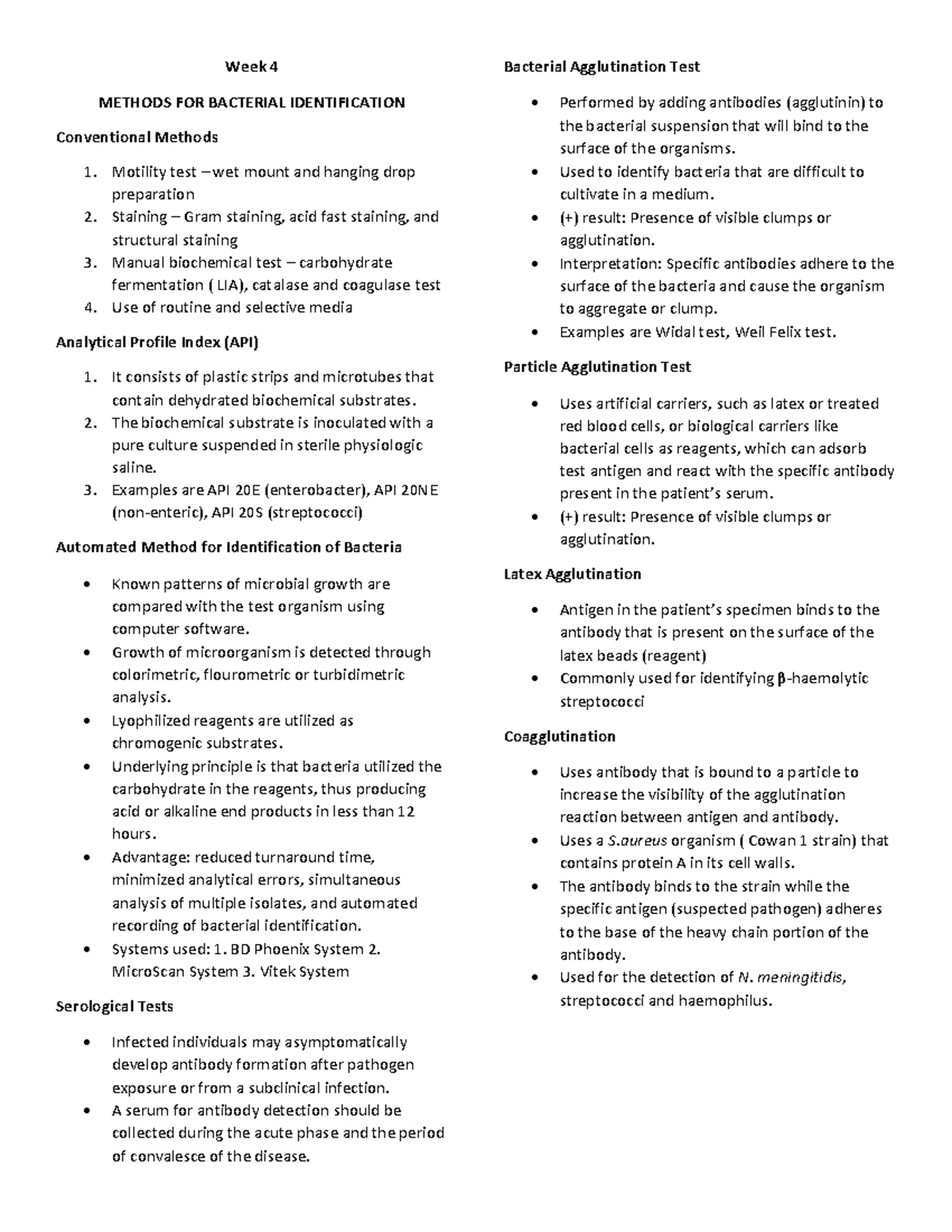 Methods for Bacterial Identification ( Outline) - Week 4 METHODS FOR ...