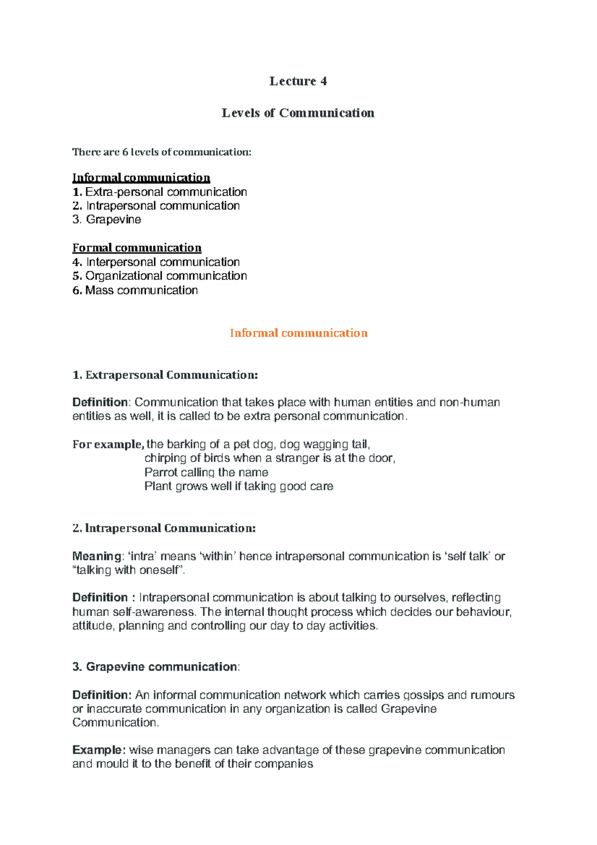 Lecture-4-copy - Ttigtti - Lecture 4 Levels of Communication There are ...