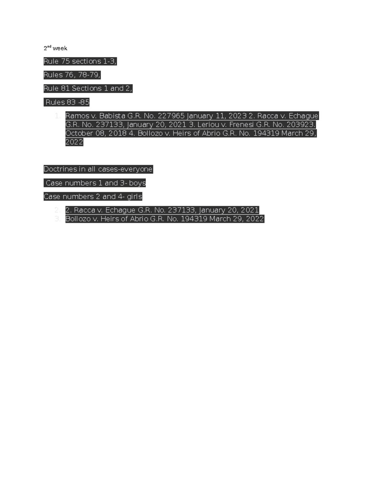 2nd week - 2 nd week Rule 75 sections 1-3, Rules 76, 78-79, Rule 81 Sections 1 and 2, Rules 83 ...