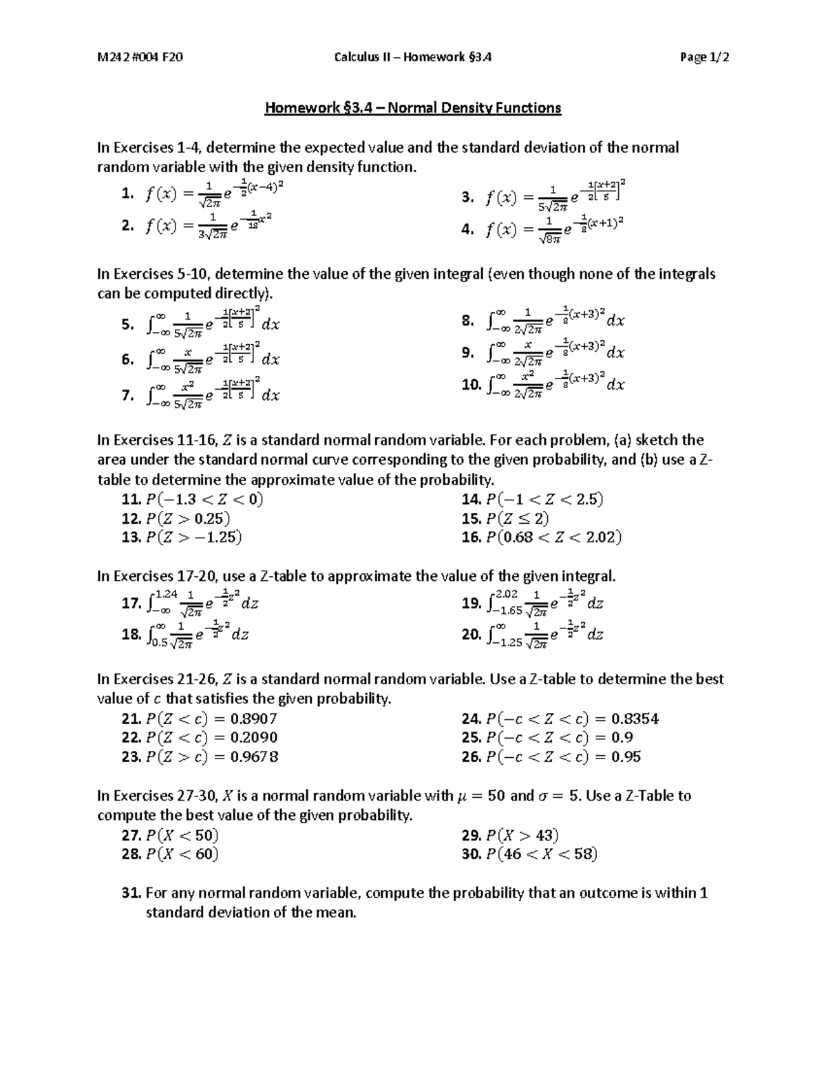 Math242-Practice 3 - Practice Problems Section 3.4 - M242 #004 F20 Calculus II – Homework §3 ...