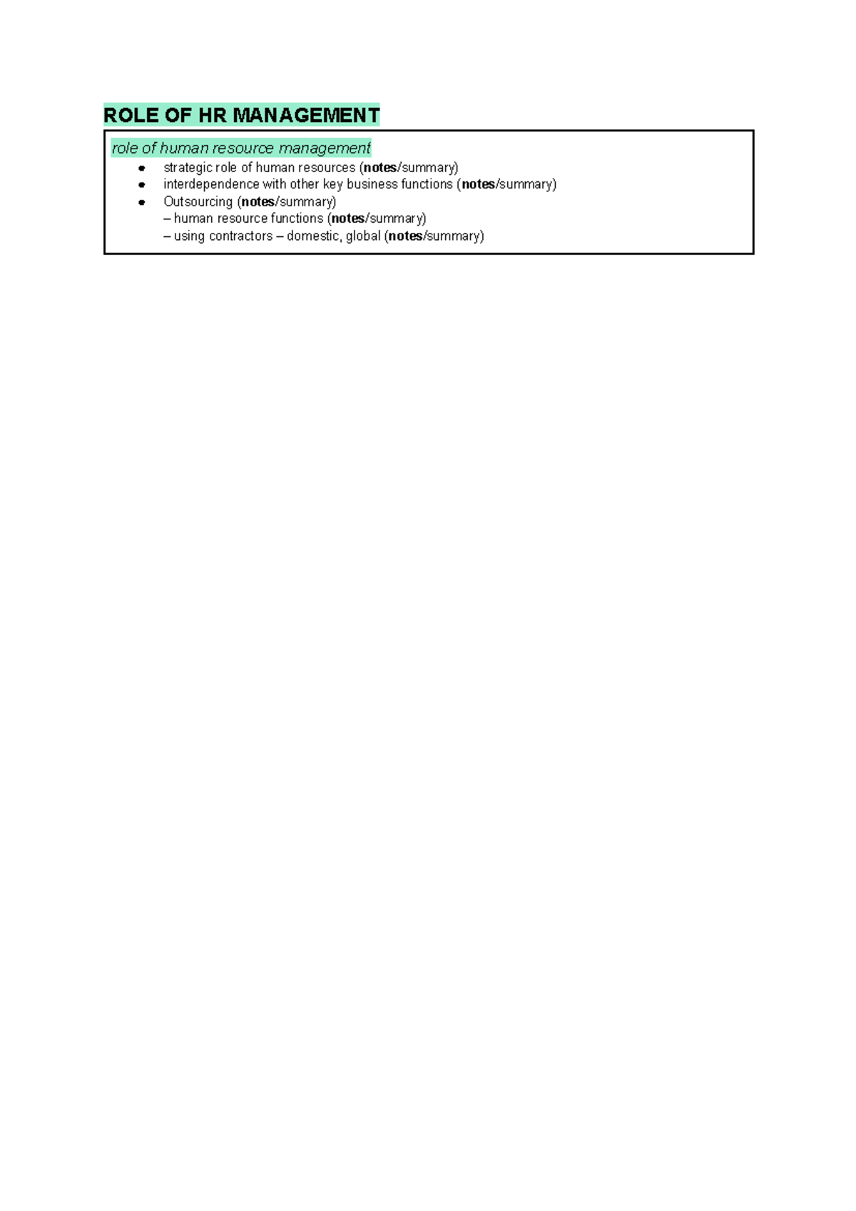 ROLE OF HR Management - HR notes - ROLE OF HR MANAGEMENT role of human ...