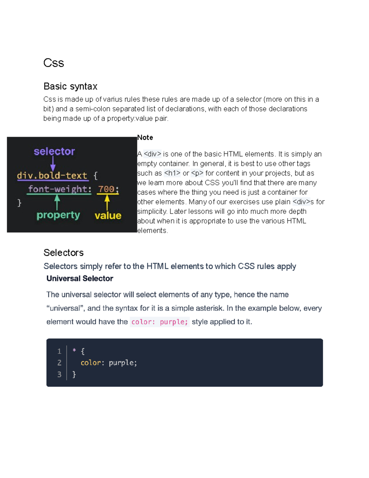 Odin Project - Css Basic syntax Css is made up of varius rules these rules are made up of a ...