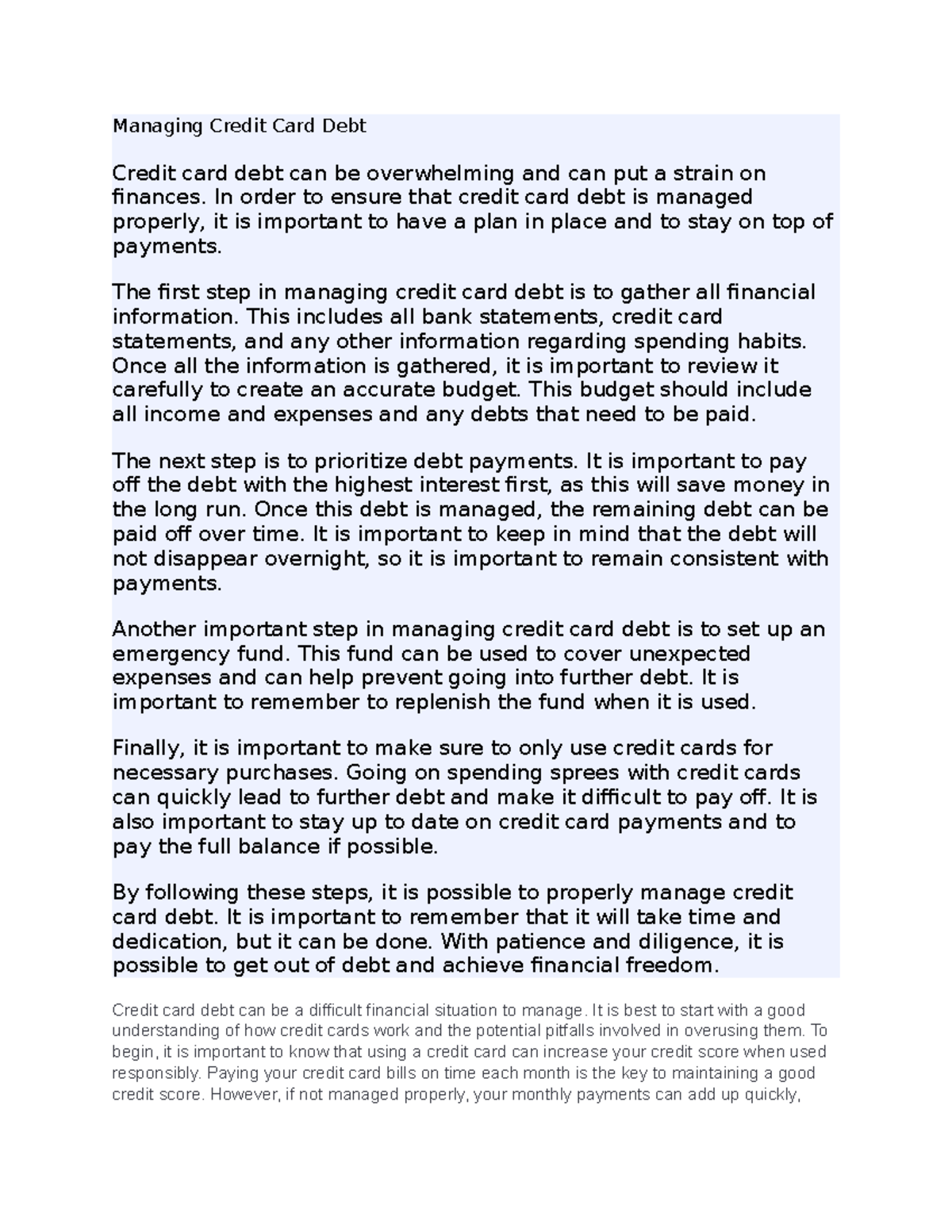 EP 13 - INFORMATIVE - Managing Credit Card Debt Credit card debt can be ...