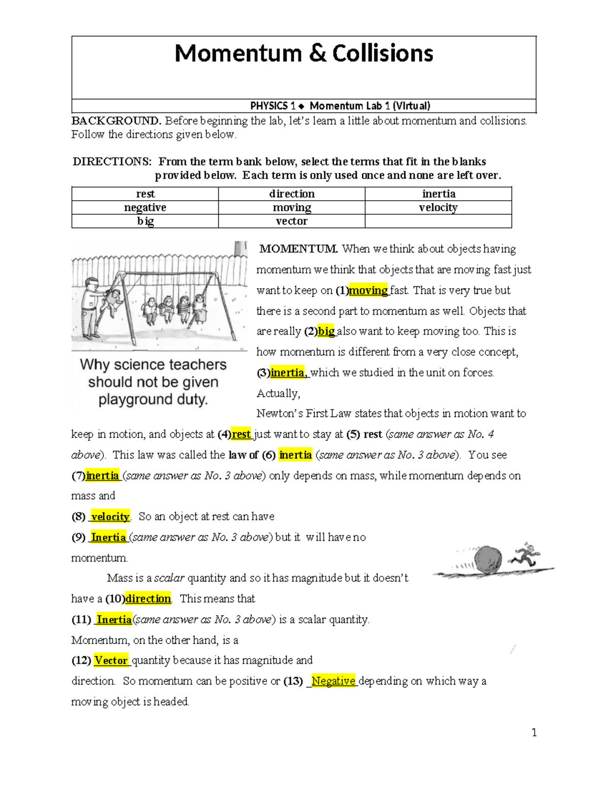 Momentum collision - Momentum & Collisions PHYSICS 1 Momentum Lab 1 ...