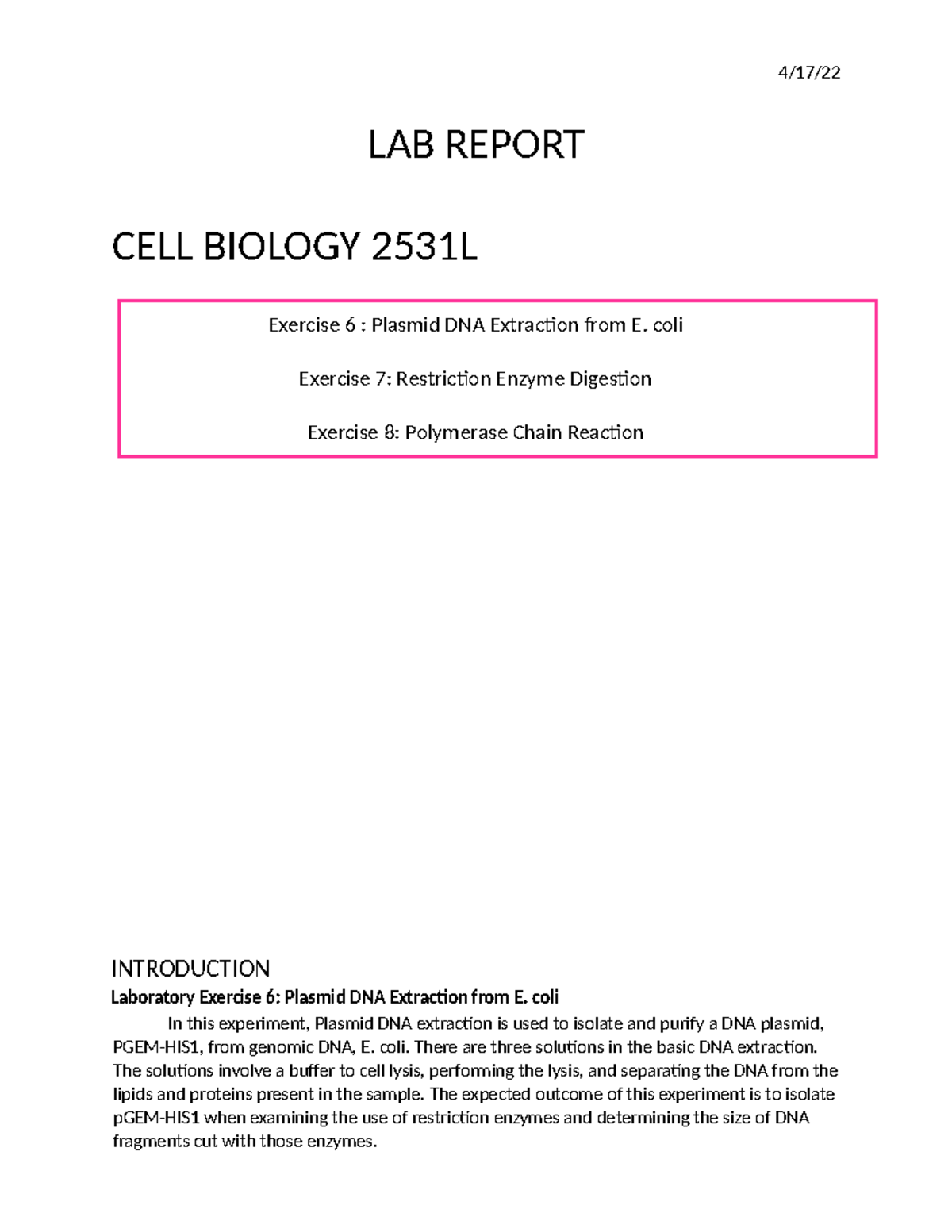 Cell Biology Exercise 6^J7^J8 Lab Report - LAB REPORT CELL BIOLOGY ...