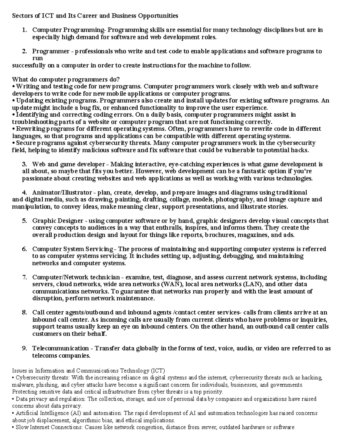 ICT Reviewer - for Examination - Sectors of ICT and Its Career and ...