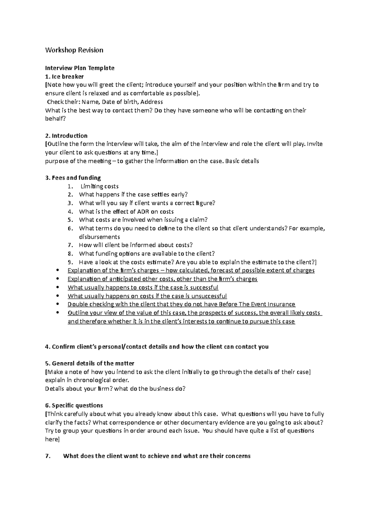 Workshop revision and practice answers - Workshop Revision **Interview ...