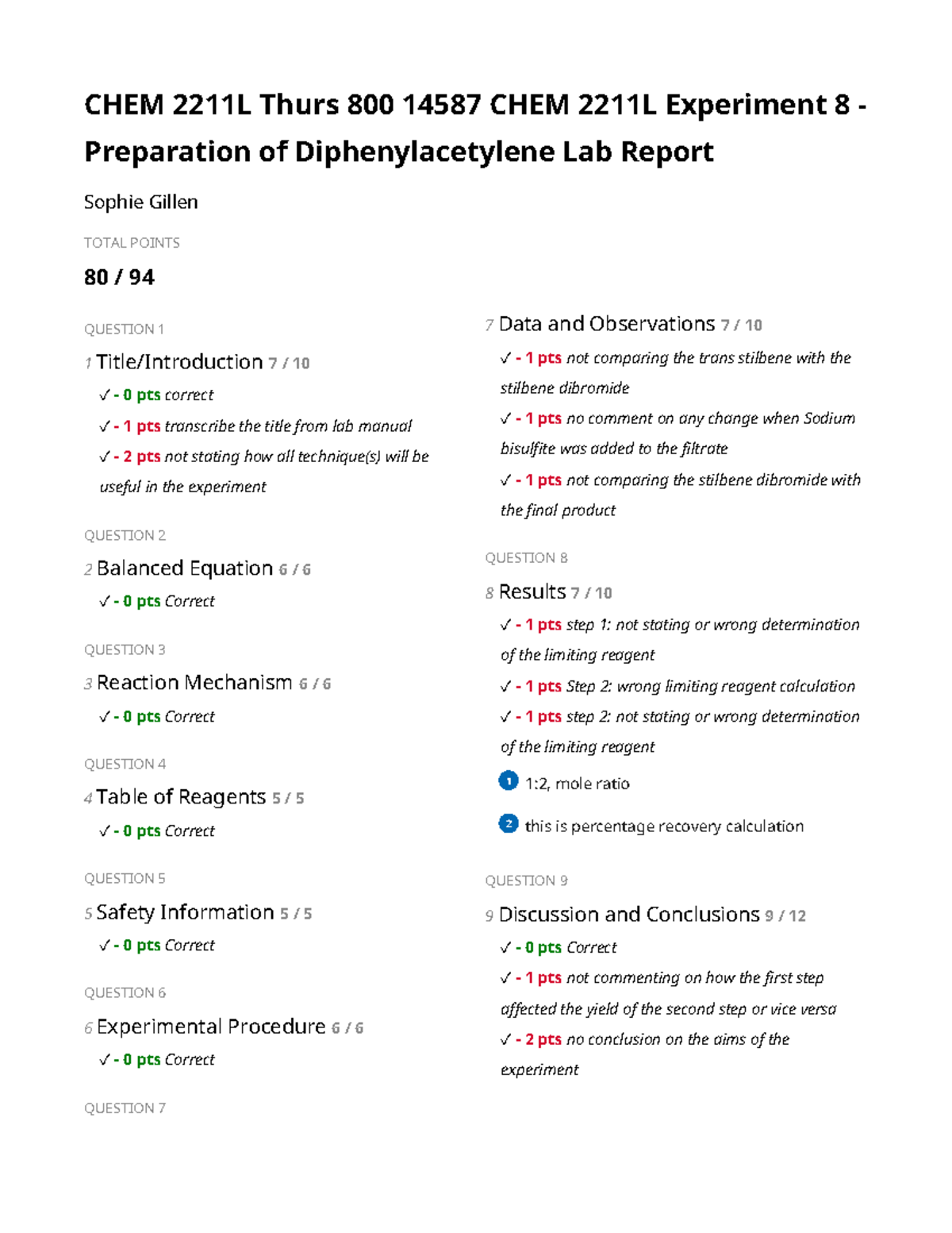 Exp 8 - lab report - CHEM 2211L Thurs 800 14587 CHEM 2211L Experiment 8 ...