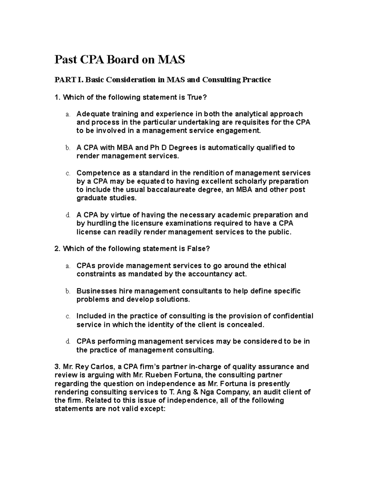 Past CPA Board on MAS - Past CPA Board on MAS PART I. Basic ...