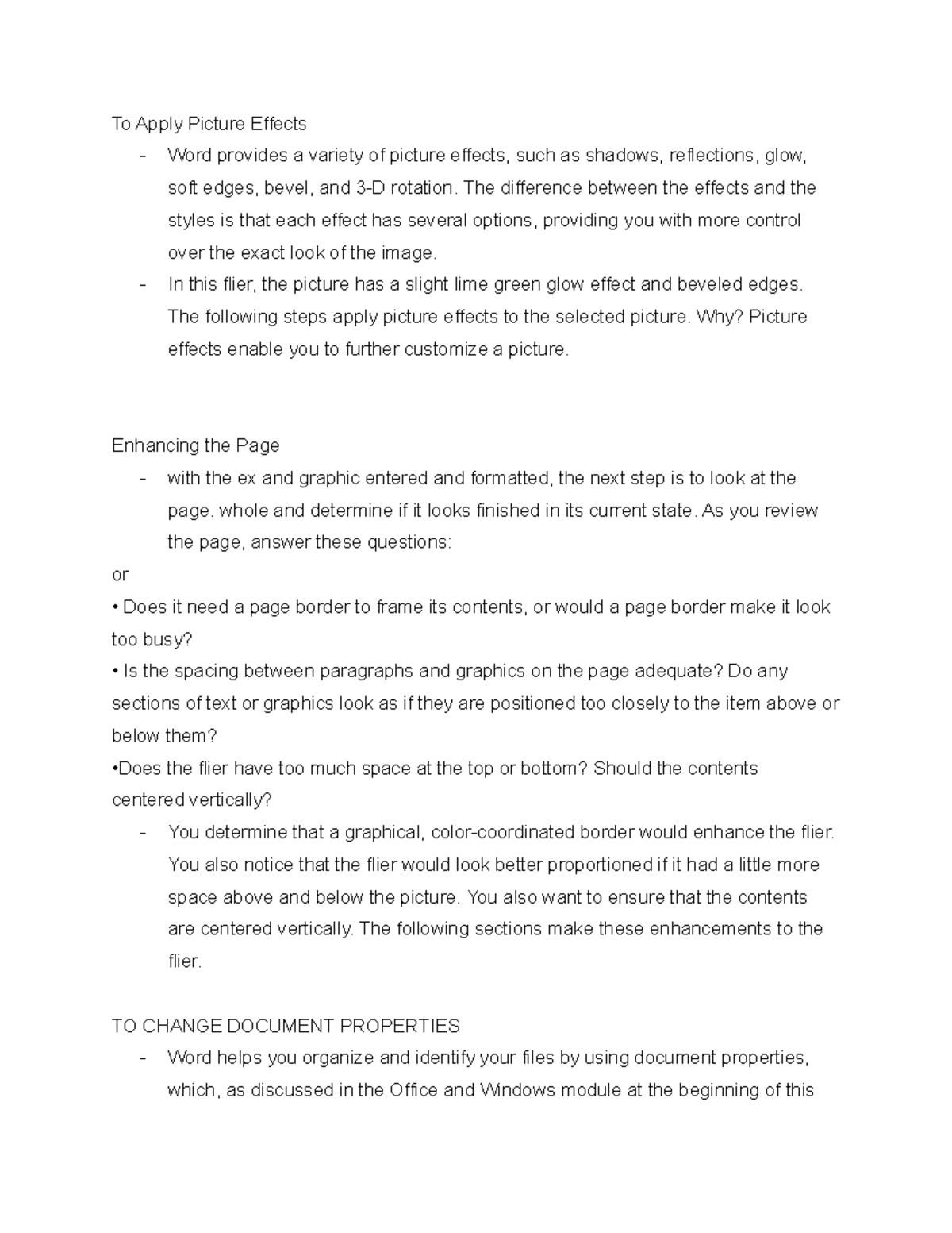 COMP Notes 2 - To Apply Picture Effects - Word provides a variety of ...