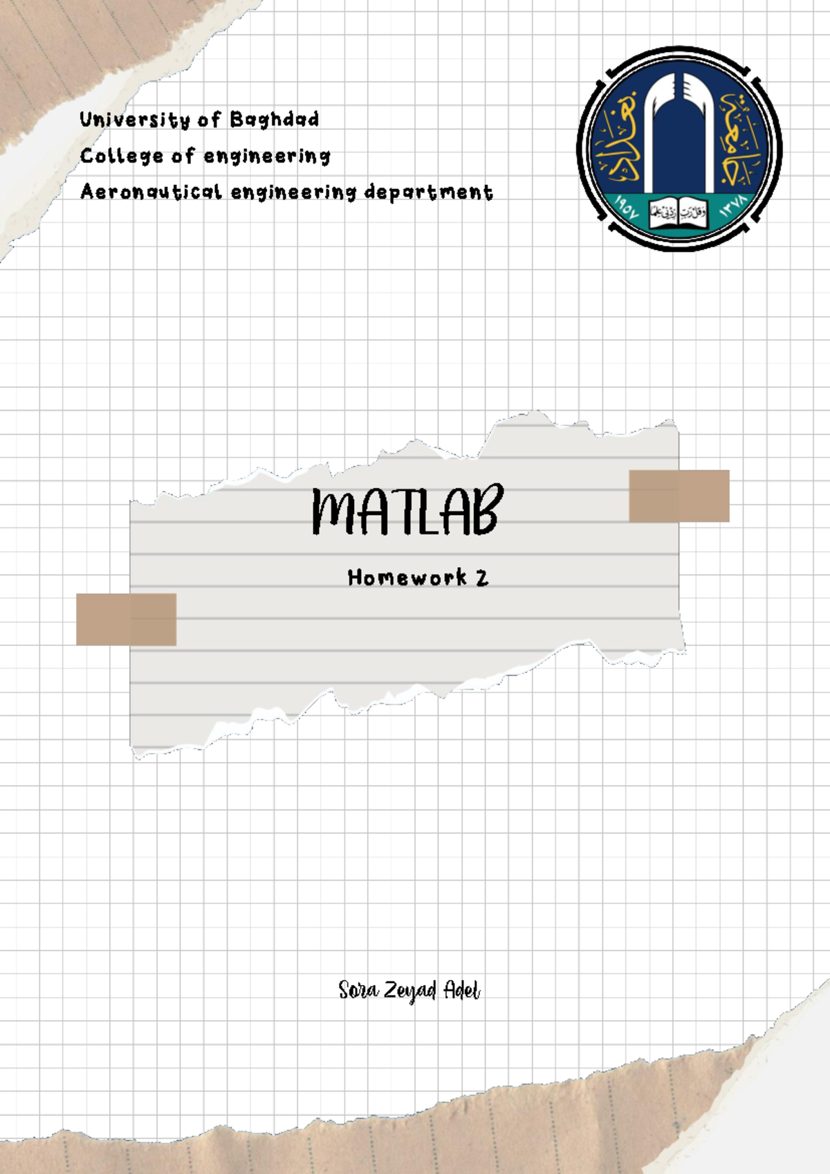 Matlab - MATLAB Homework 2 University of Baghdad College of engineering ...