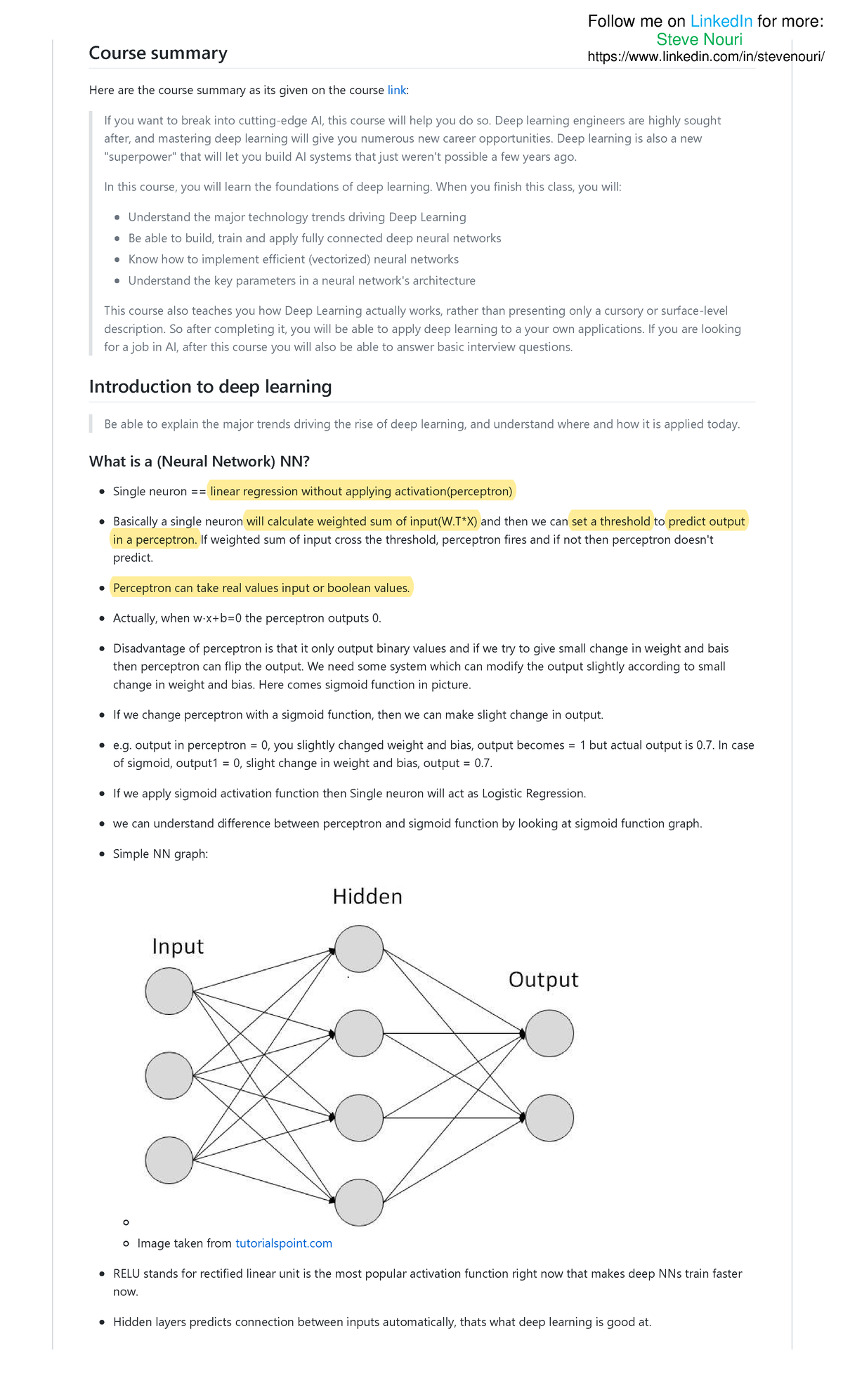 Deep learning course - Andrew NG notes - Course summary ####### Here ...