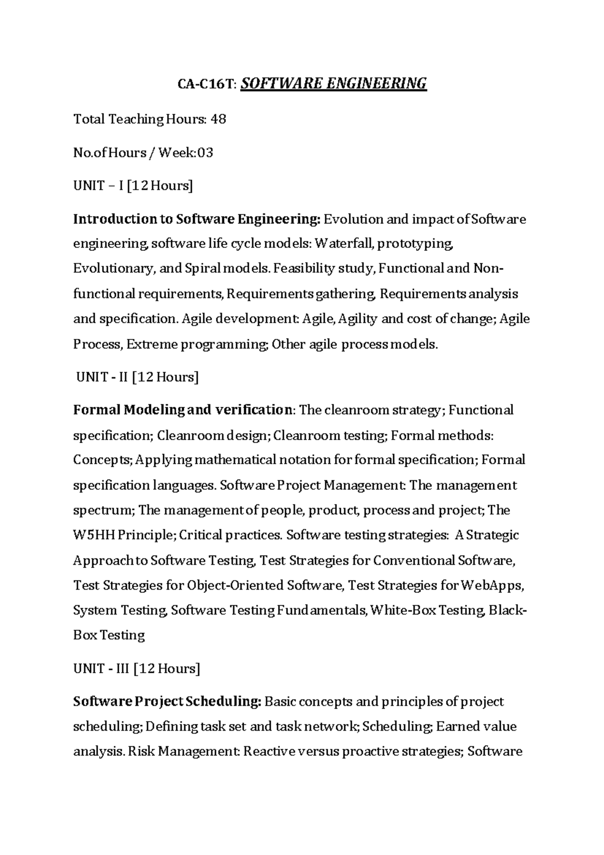 SE 4th sem Syllabus - Summary Bachelor of computer applications - CA ...