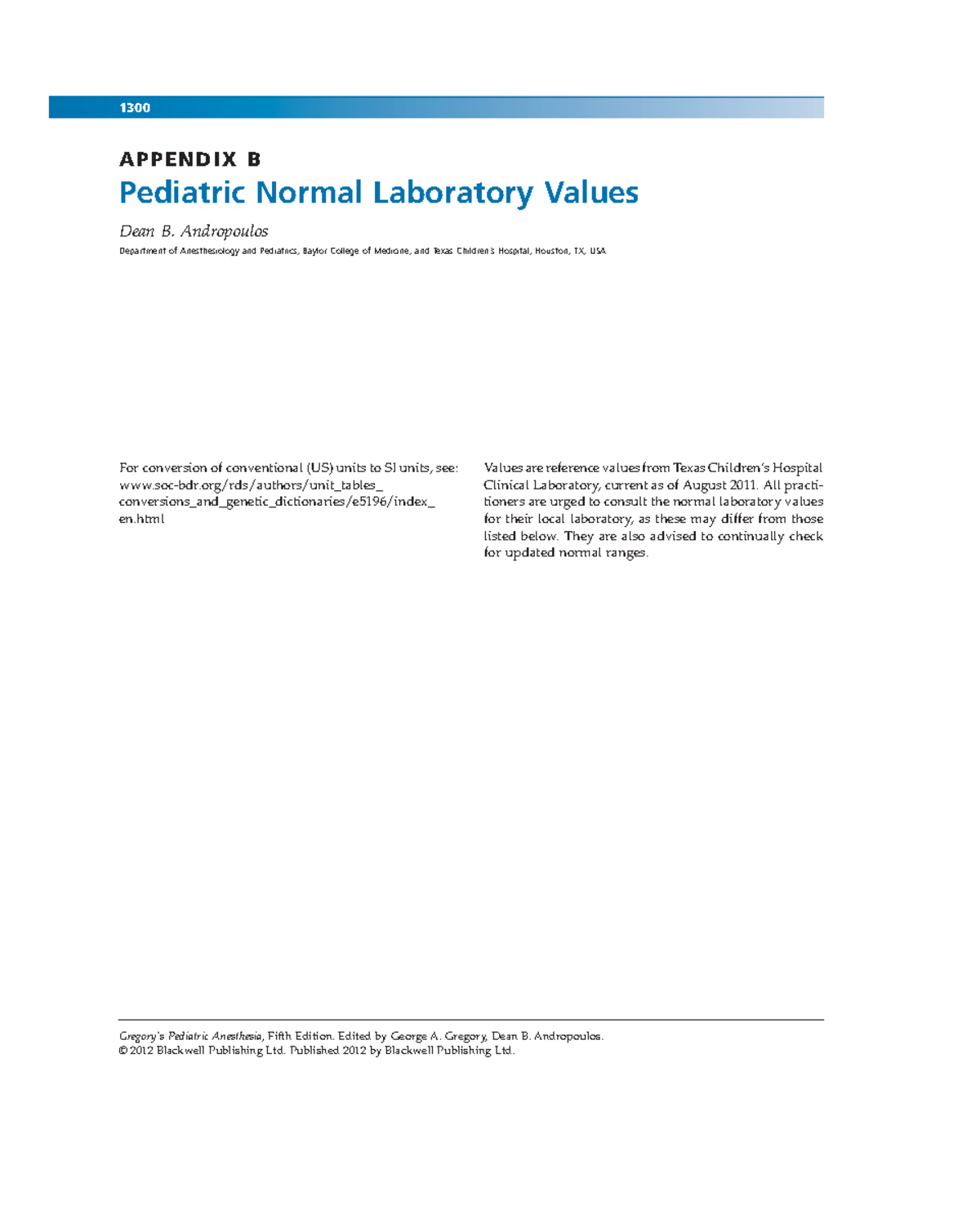 Dean 2012 Pediatric Normal Laboratory Values - 1300 A P P E N D I X B ...