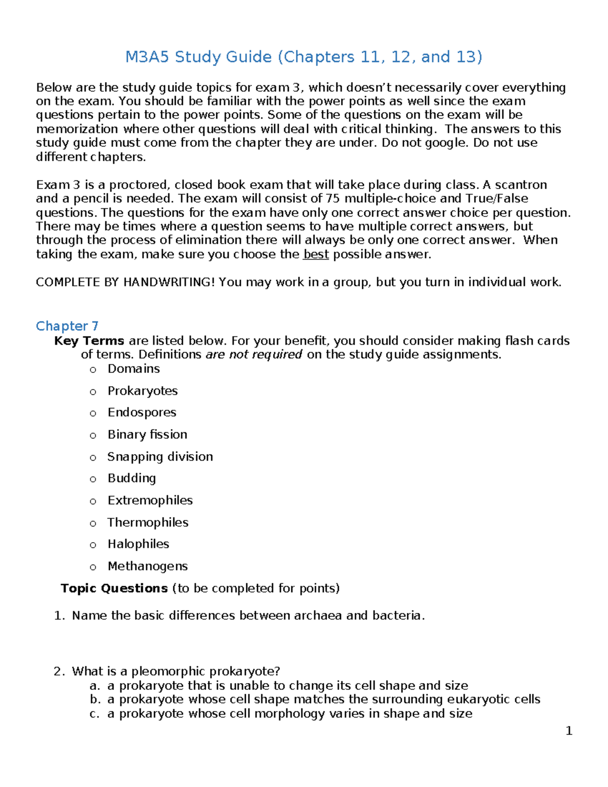 MCB Unit 3 Study guide F22 - M3A5 Study Guide (Chapters 11, 12, and 13 ...