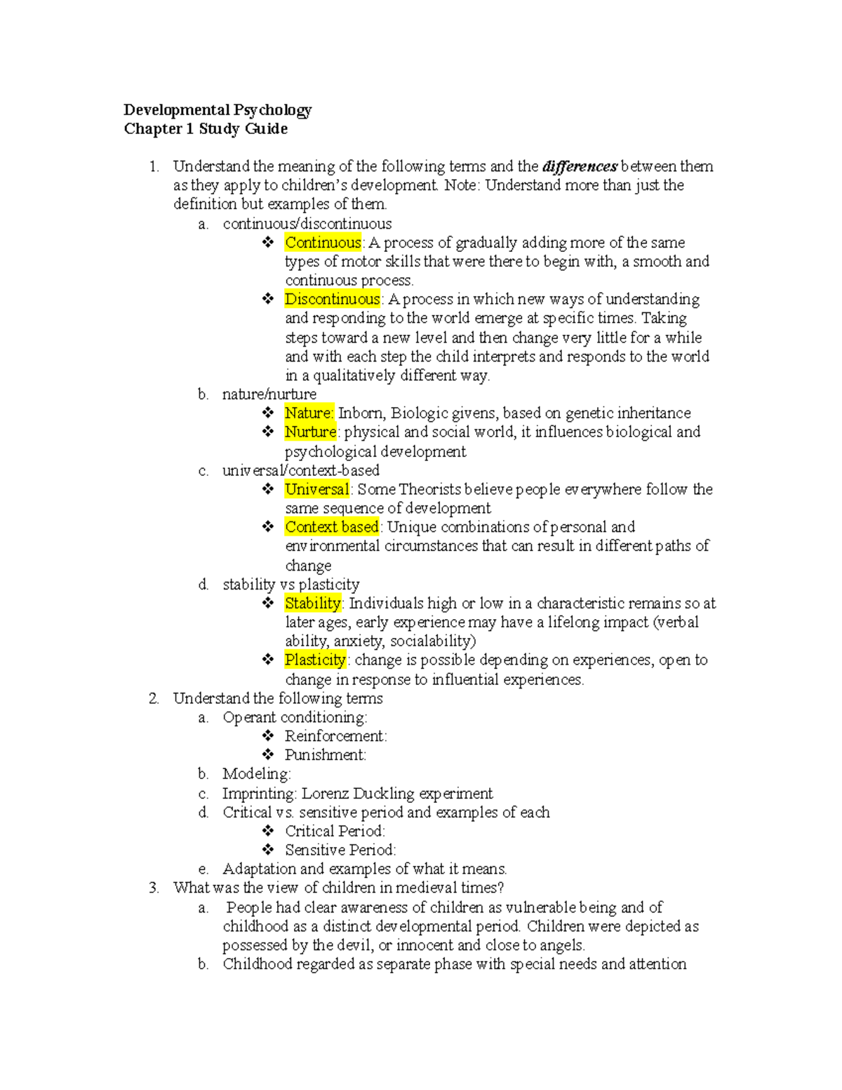PGS341 EXAM 1 Study Guide - Developmental Psychology Chapter 1 Study ...