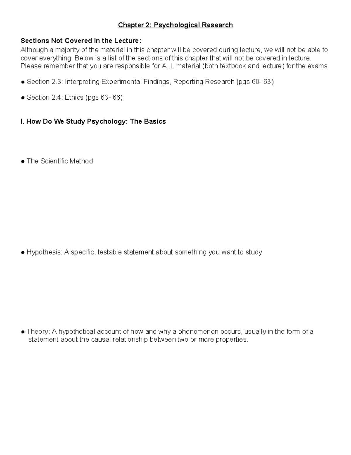 Chapter 2 lecture outline - Chapter 2: Psychological Research Sections ...