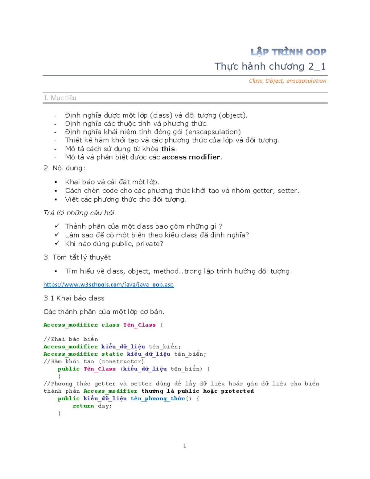 THUC HANH Chuong 2 2 OOP class Object enscapsulation - Thực hành chương ...