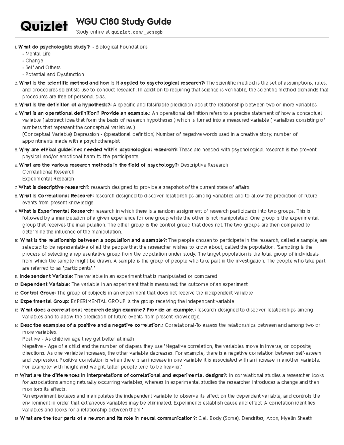 C180 Foundations of Psychology Study Guide - 1 do psychologists study ...