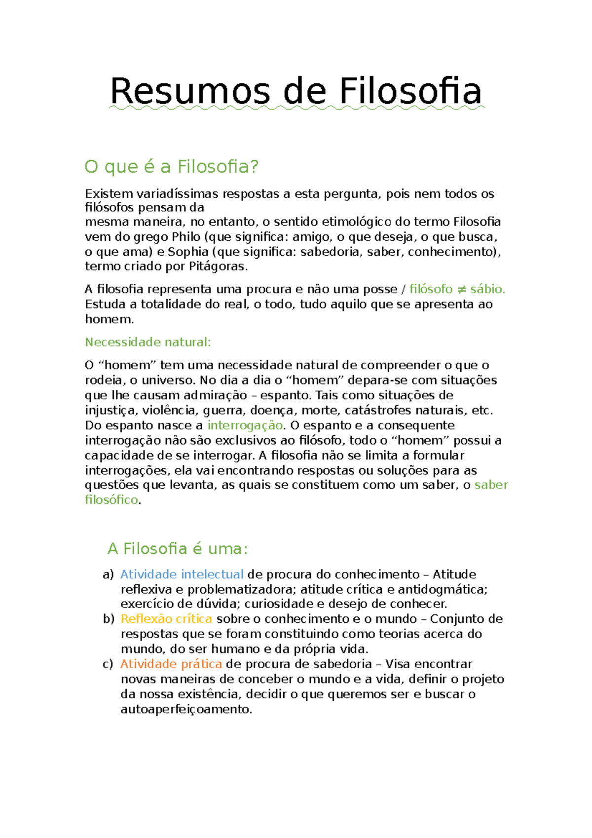 Resumos Filosofia - Resumos de Filosofia O que é a Filosofia? Existem ...