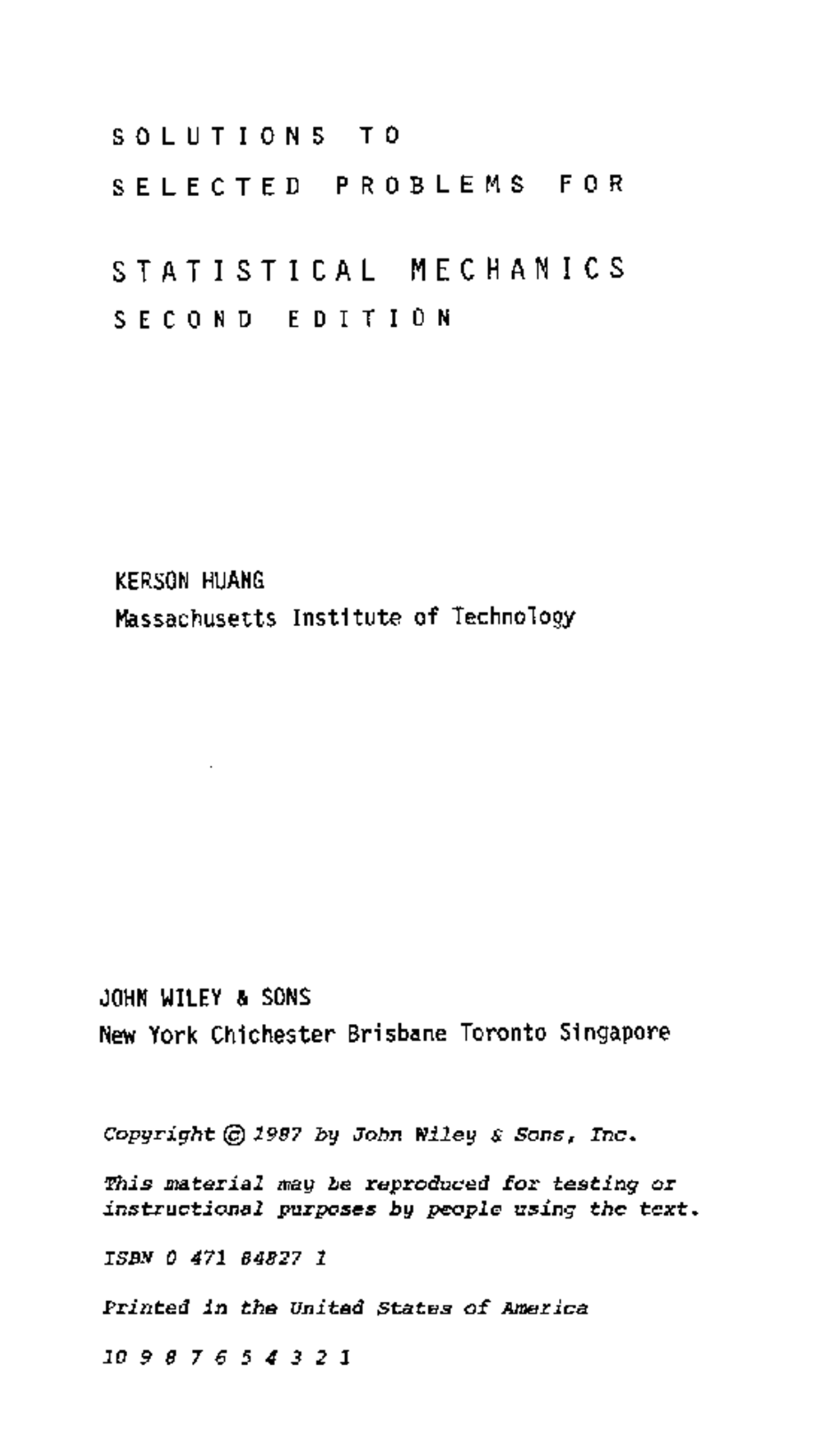 Statistical Mechanics - solution for selected problems for statistical ...