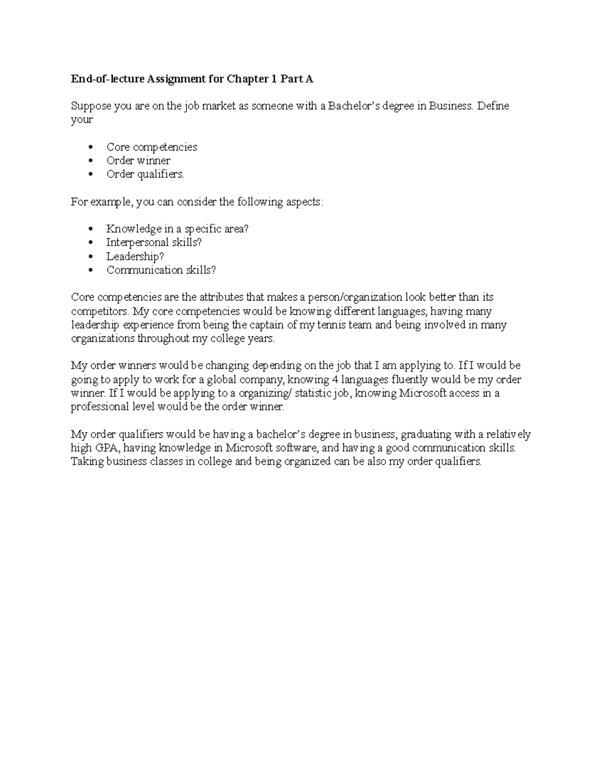 End of lectures assignment 1 - End-of-lecture Assignment for Chapter 1 ...