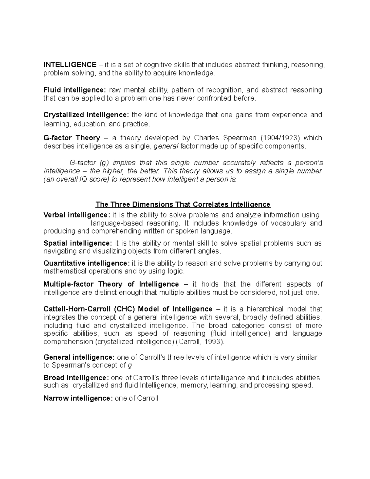 Psych Notes 9 - The Three Dimensions That Correlates Intelligence ...