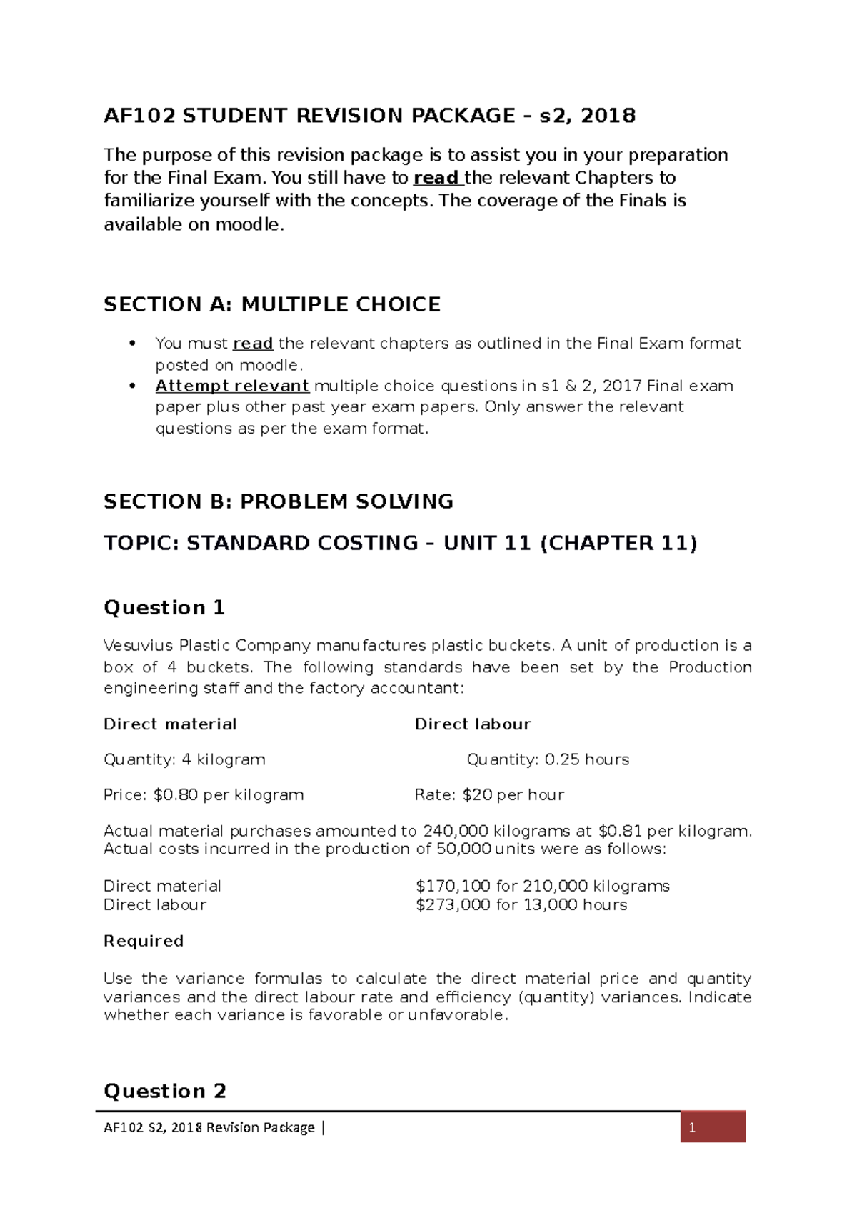 AF102 Revision Package - Student Pack s2 2018 - AF102 STUDENT REVISION ...