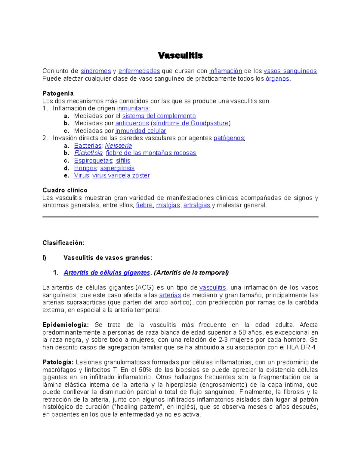 Vasculitis Resumen - Vasculitis Conjunto de síndromes y enfermedades que cursan con inflamación ...