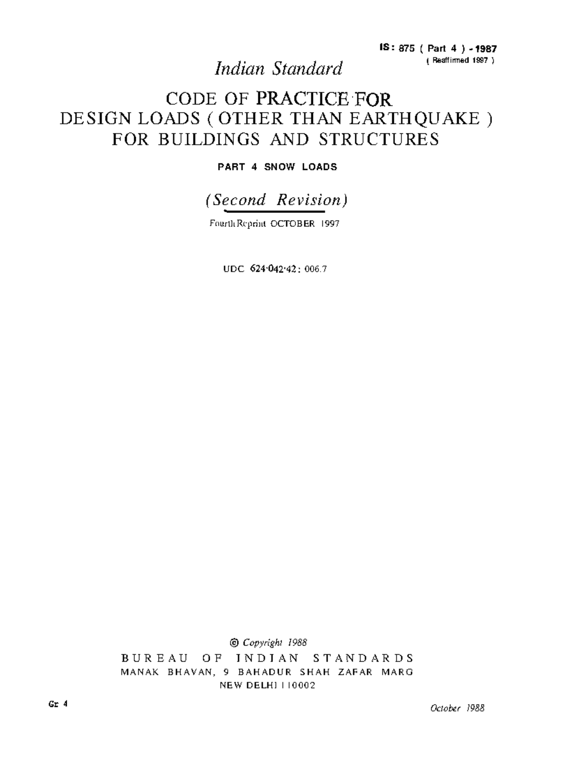 IS 875 Part 4 1987 IS 875 Part 4 1987 Reaffirmed 1997